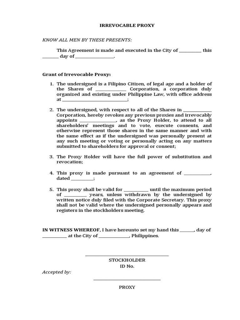 Know All Men by These Presents:: Irrevocable Proxy | PDF | Proxy Voting ...