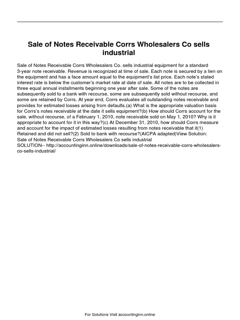 Sale of Notes Receivable Corrs Wholesalers Co Sells Industrial PDF ...