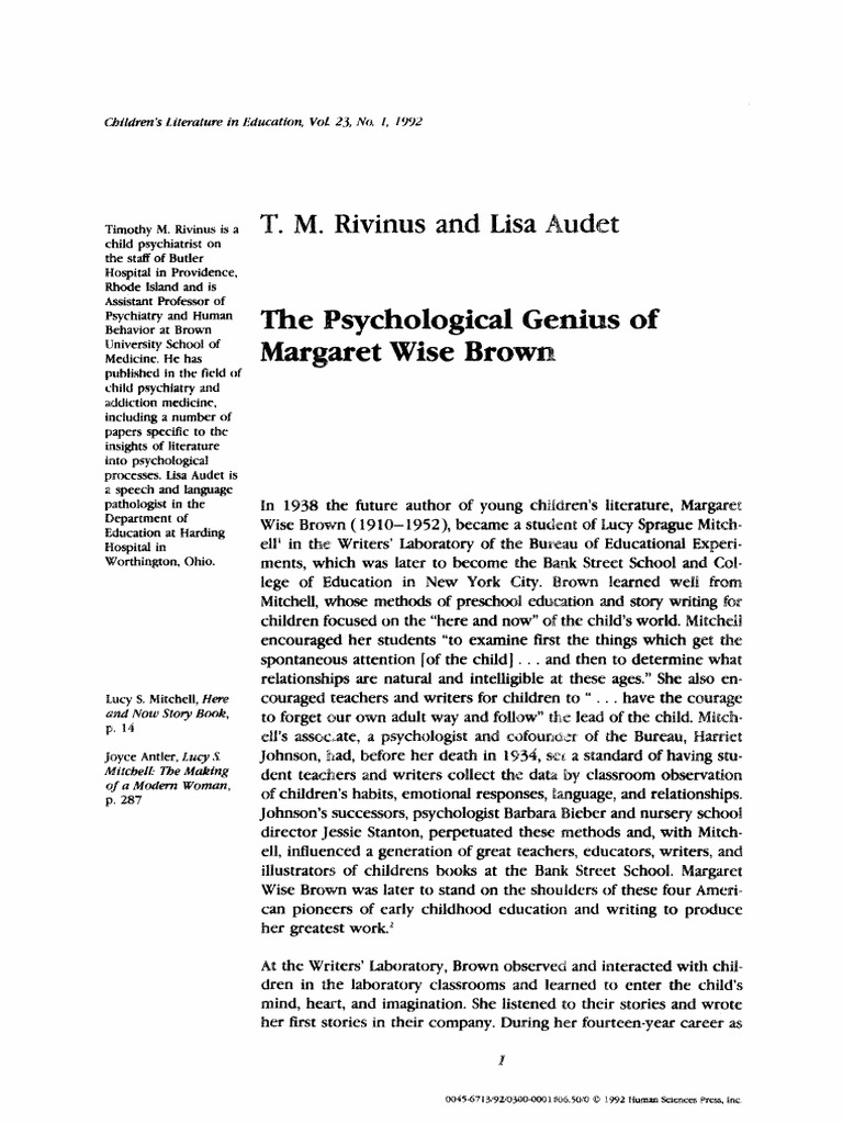 T. M. Rivinus and Lisa Audet: Children'S Literature in Education, Vol ...