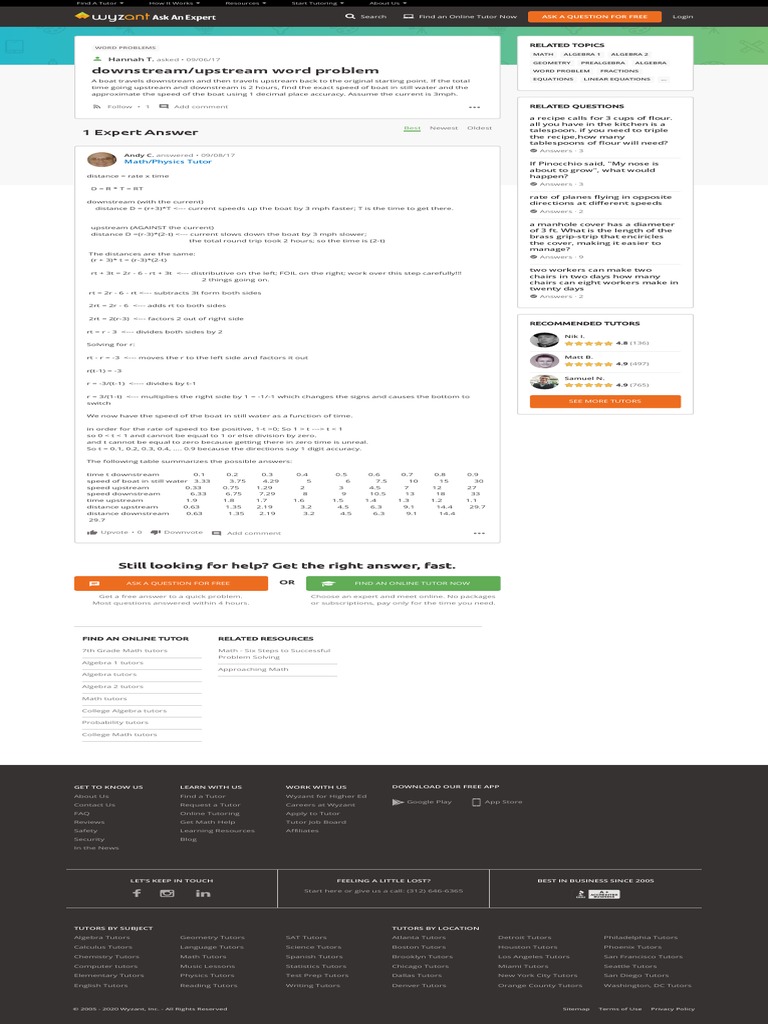 Downstream - Upstream Word Problem - Wyzant Ask An Expert | PDF ...