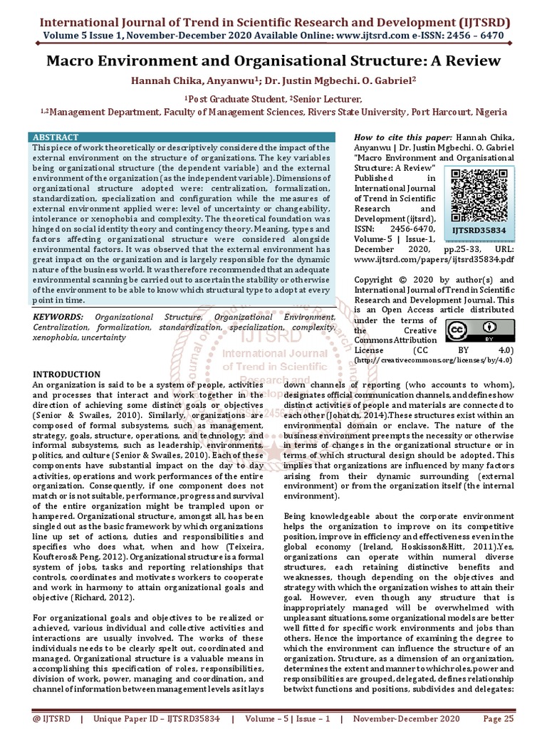 Macro Environment and Organisational Structure A Review | PDF ...