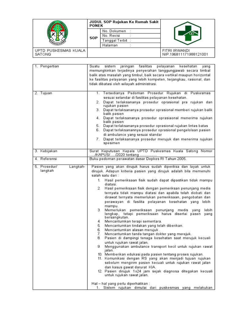 SOP Rujukan Pasien Puskesmas | PDF | Sains & Matematika