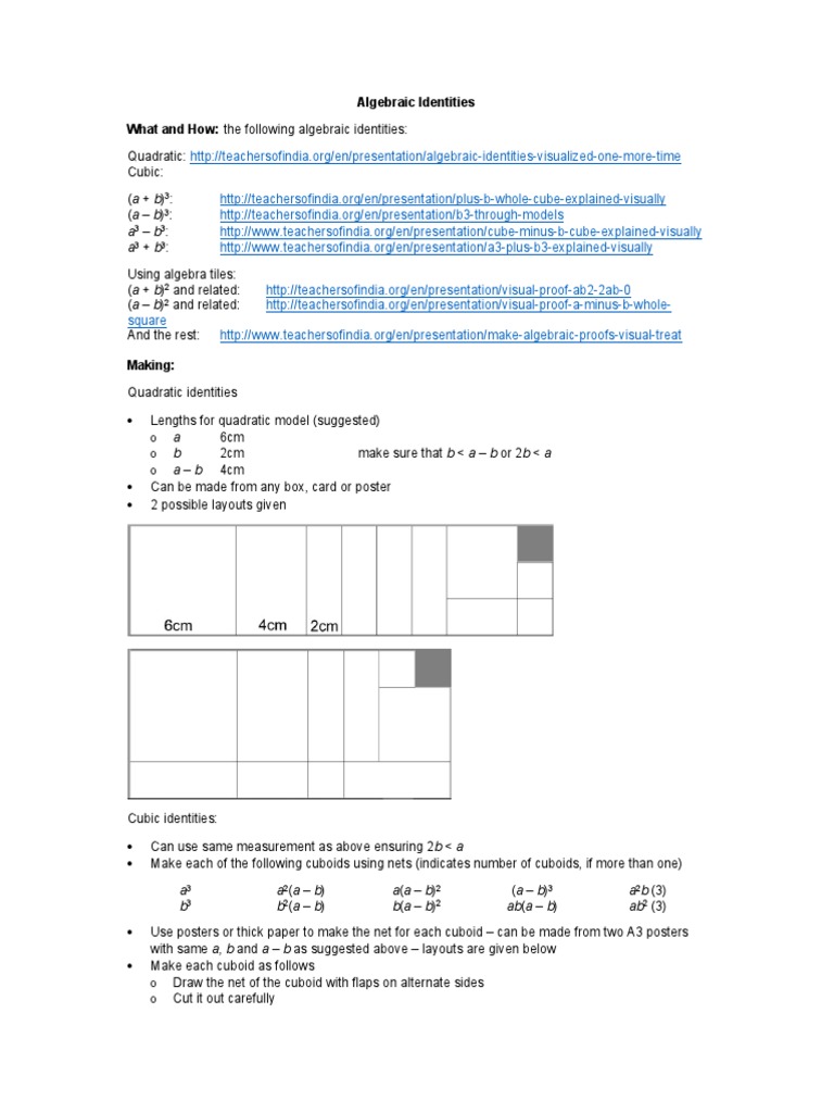 Algebraic Identities | PDF | Teaching Mathematics | Science