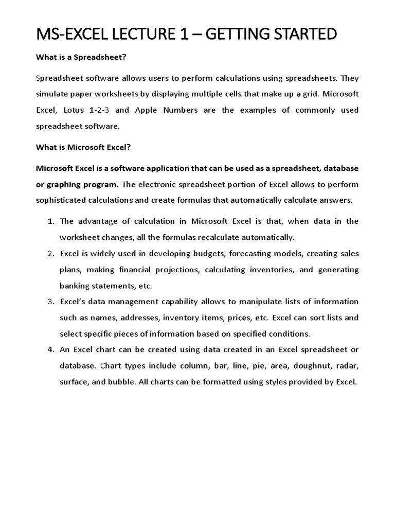 Getting Started Excel Pdf Microsoft Excel Spreadsheet 