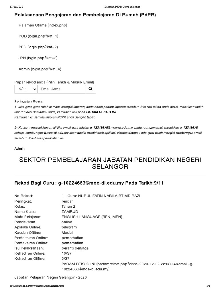 Laporan PDPR Guru Selangor 1 | PDF