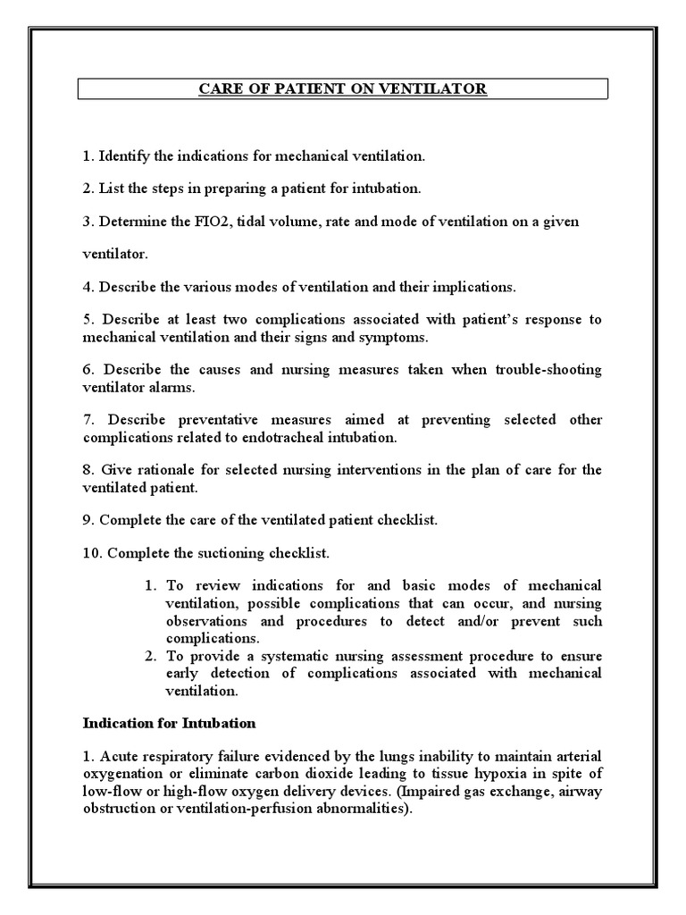 Ventilator Patient Care Guidelines | PDF | Breathing | Respiratory System