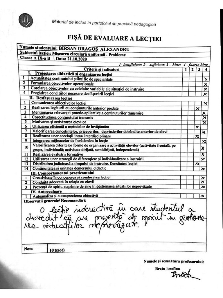 Fisa de Evaluare A Lectiei | PDF