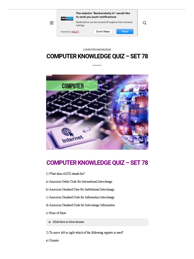 Bankersdaily in Computer Knowledge Quiz Set 78 | PDF | Integrated Circuit | Ascii