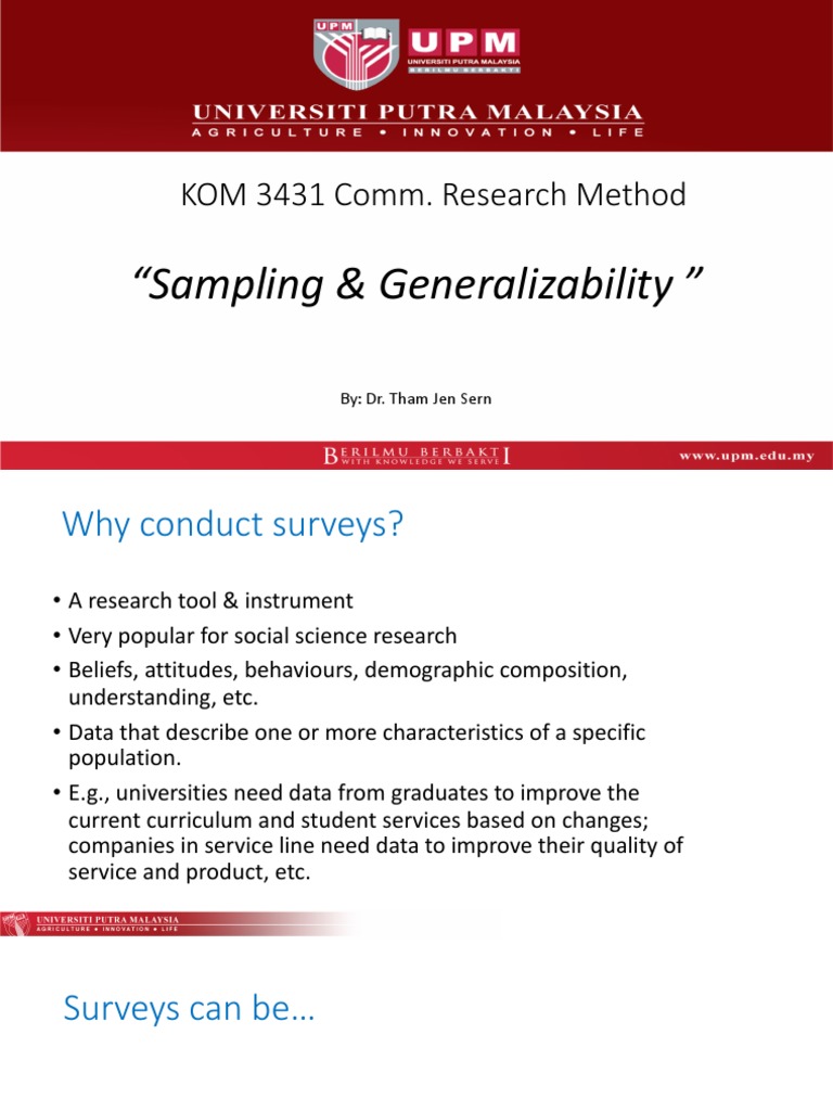 RM (WK 6) - Sampling and Generalizability - 2019 | PDF | Sampling (Statistics) | Survey Methodology