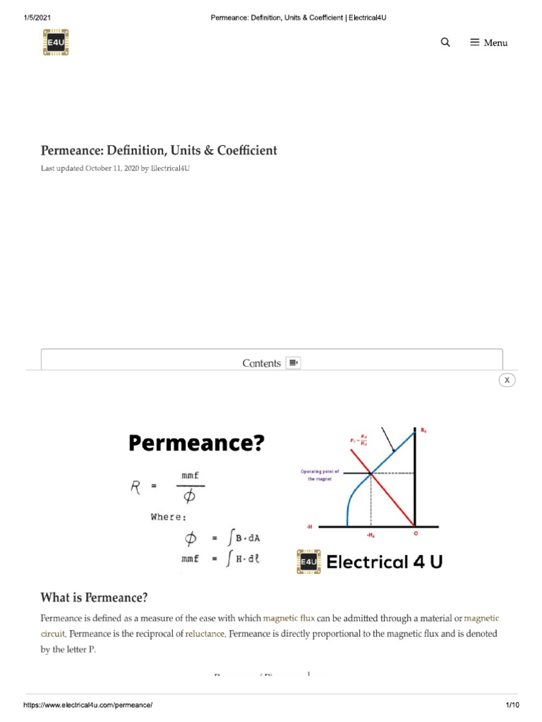 Permeance - Definition, Units & Coefficient - Electrical4U | PDF