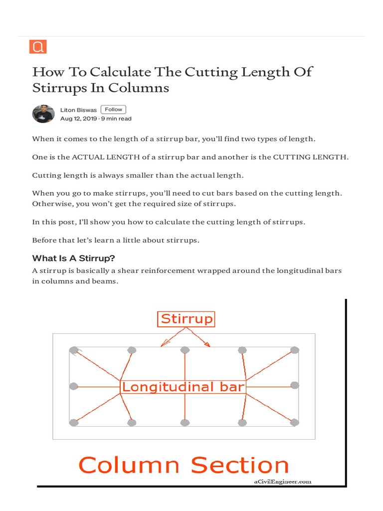 Calculation of The Cutting Length of Stirrups in Columns | PDF | Length ...