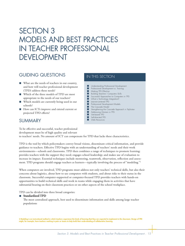 Models and Best Practices in Teacher Professional Development | PDF ...