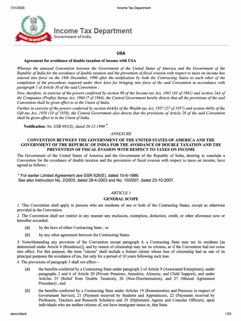 DTAA With USA PDF | PDF | Permanent Establishment | Dividend