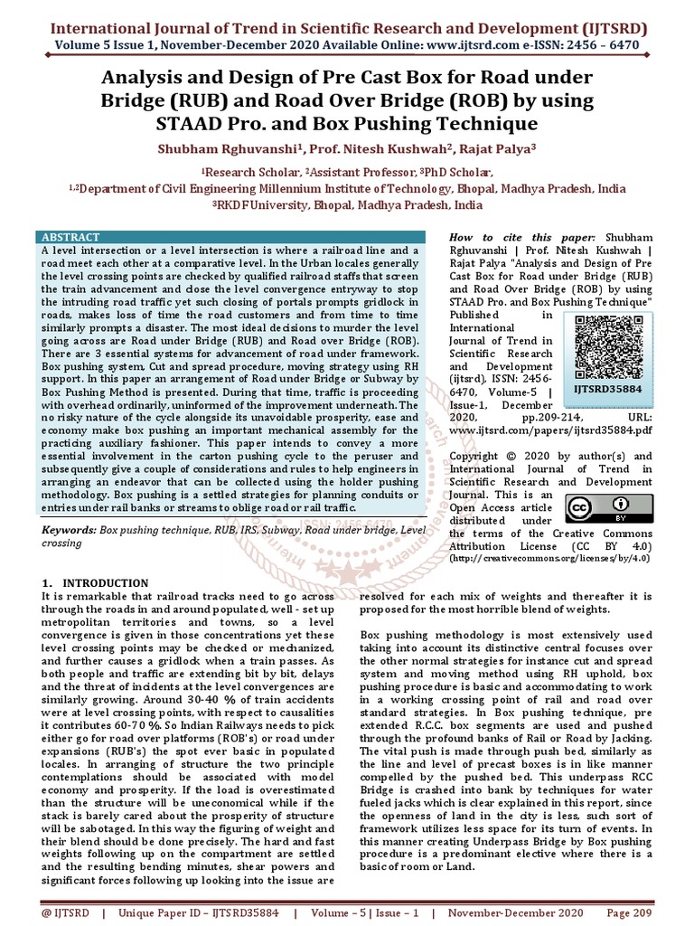 Analysis and Design of Pre Cast Box For Road Under Bridge RUB and Road ...