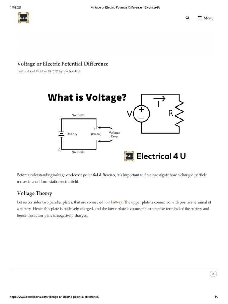 Voltage or Electric Potential Difference - Electrical4U | PDF