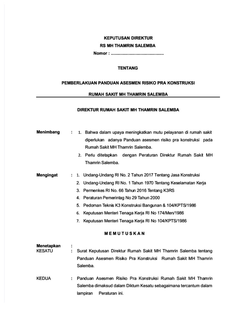 Panduan Asesmen Risiko Konstruksi RS Thamrin | PDF