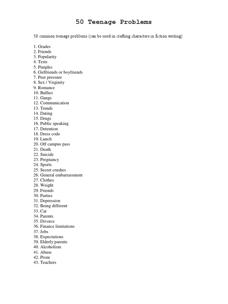 50 Teenage Problems | PDF