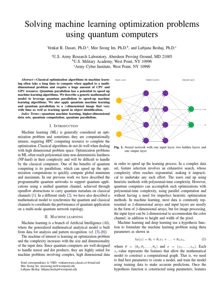 Solving Machine Learning Optimization Problems Using Quantum Computers ...