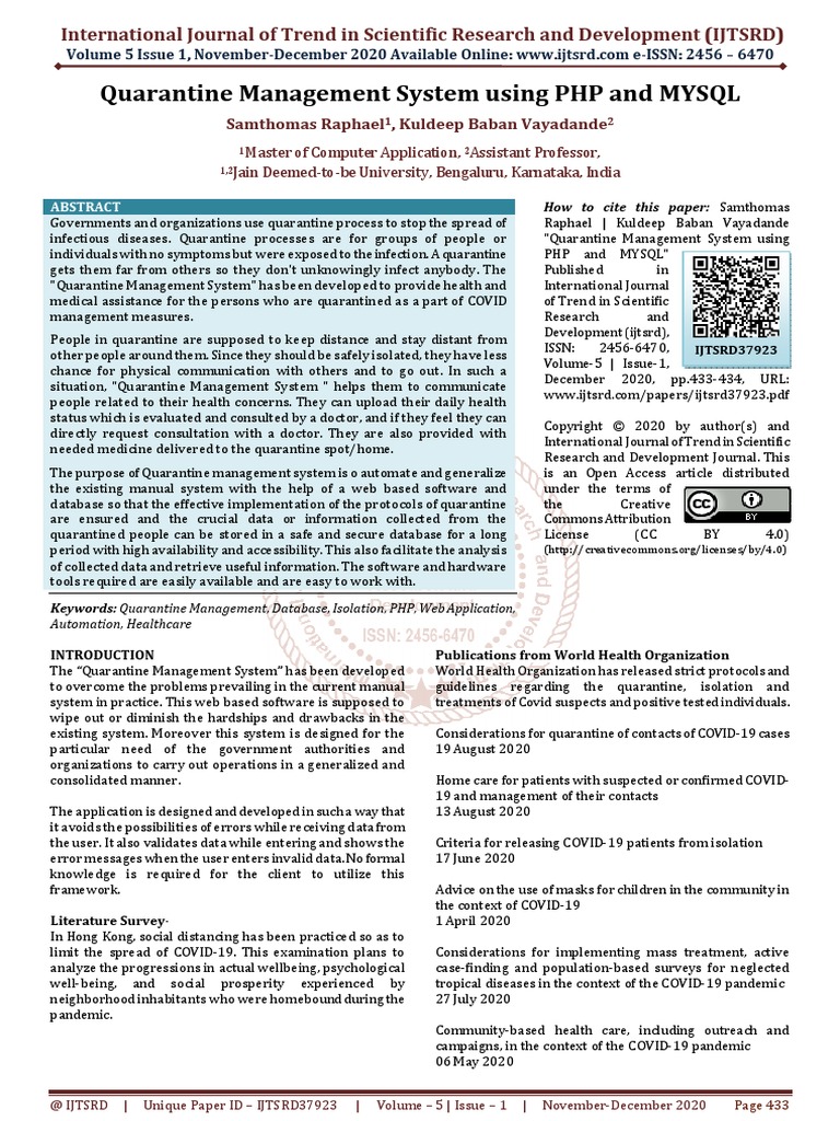 Quarantine Management System Using PHP and MYSQL | Download Free PDF | Quarantine | Databases