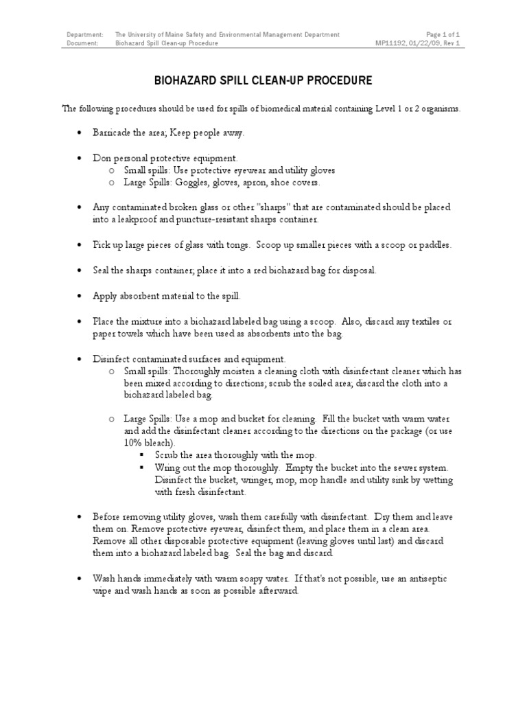 Biohazard Spill Clean Up Procedure | PDF | Clothing | Nature