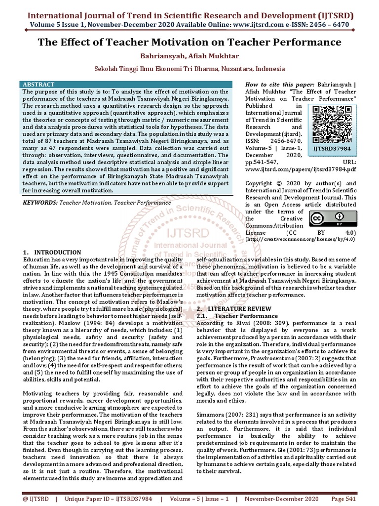 The Effect of Teacher Motivation On Teacher Performance | PDF ...
