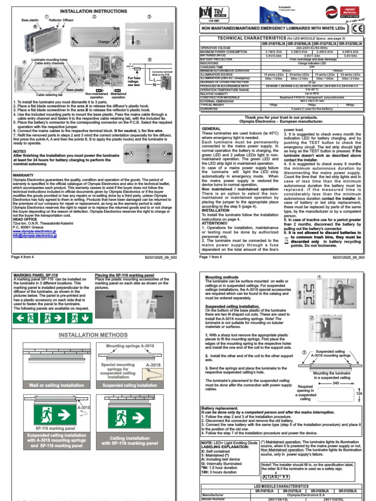 Installation Instructions: Non Maintained/Maintained Emergency ...
