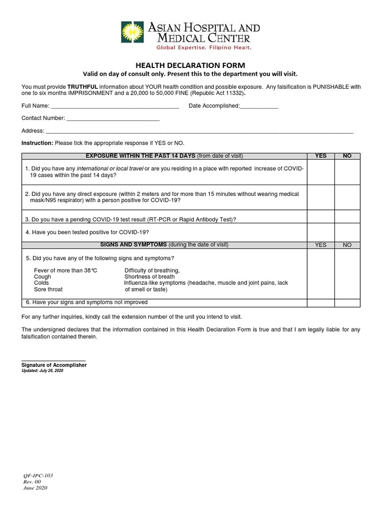 Asian Hospital Consult Form | PDF | Health Sciences | Diseases And ...