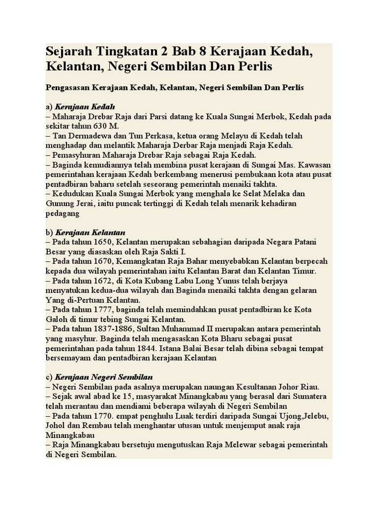 Sejarah Tingkatan 2 Bab 8 Kerajaan Kedah | PDF