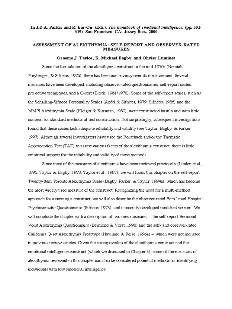 Assessment of Alexithymia: Self-Report and Observer-Rated Measures ...