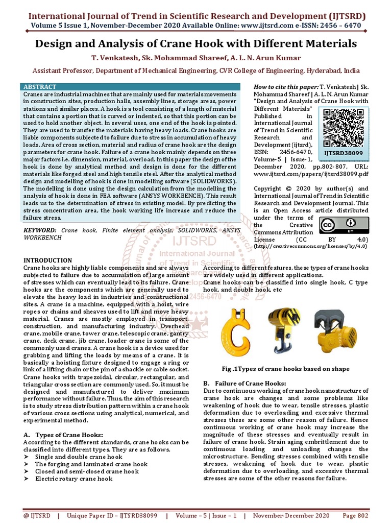 Design and Analysis of Crane Hook With Different Materials | PDF ...