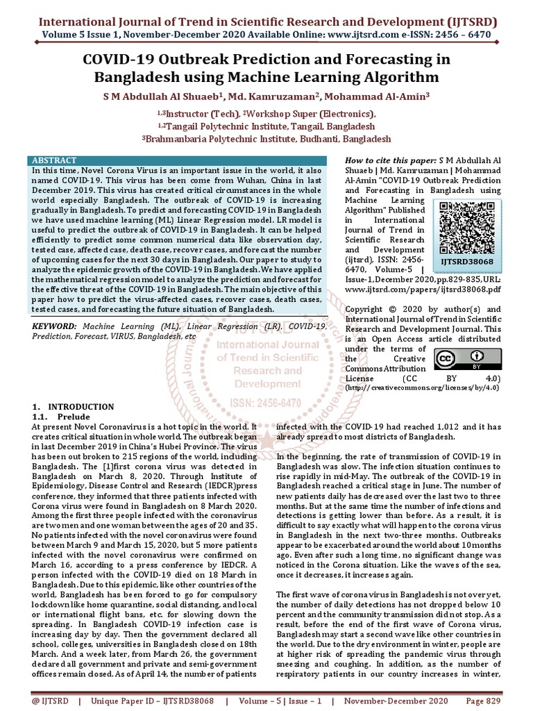 Covid 19 Outbreak Prediction And Forecasting In Bangladesh Using