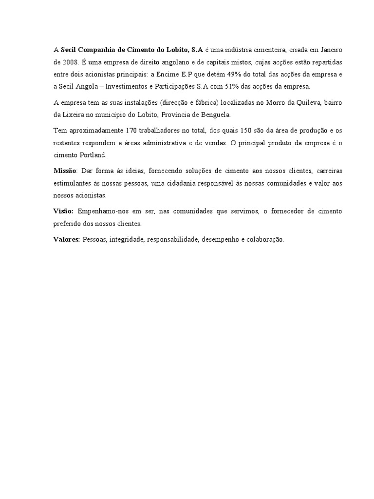 Secil: Cimento e Valores em Angola | PDF | Direito