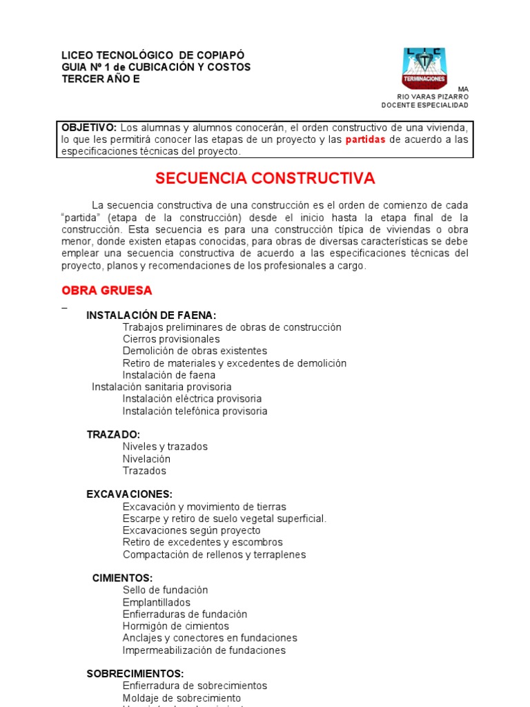 Guia Nc2ba 1 Secuencia Constructiva | PDF | Hormigón | Fundación (Ingeniería)