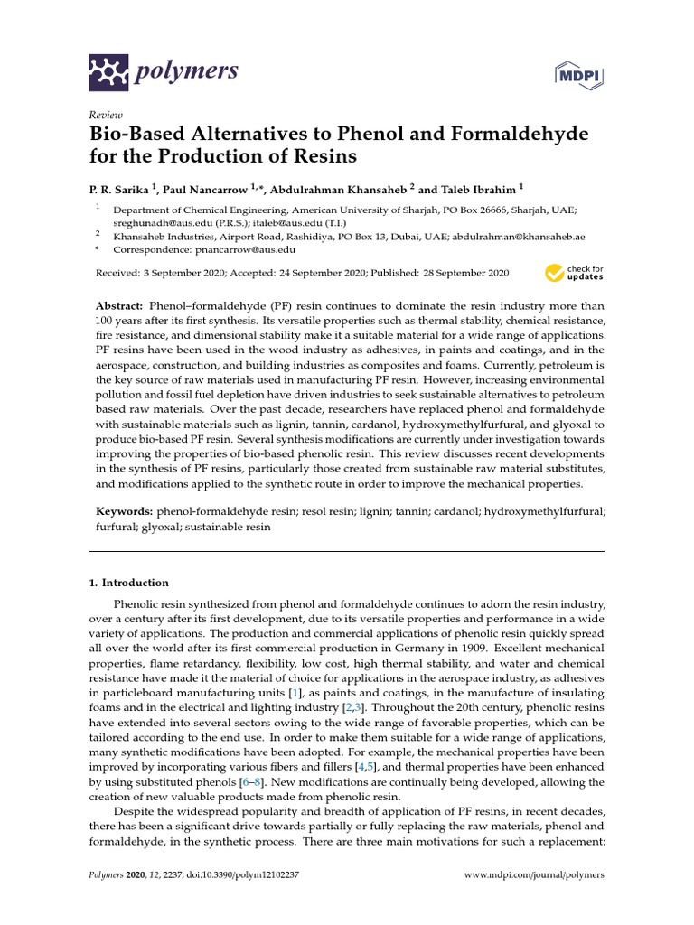 Polymers: Bio-Based Alternatives To Phenol and Formaldehyde For The ...