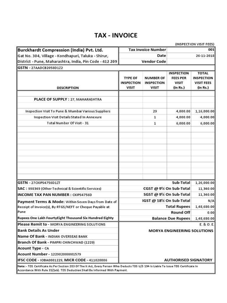 Tax - Invoice: Burckhardt Compression (India) Pvt. LTD | PDF | Invoice | Financial Services