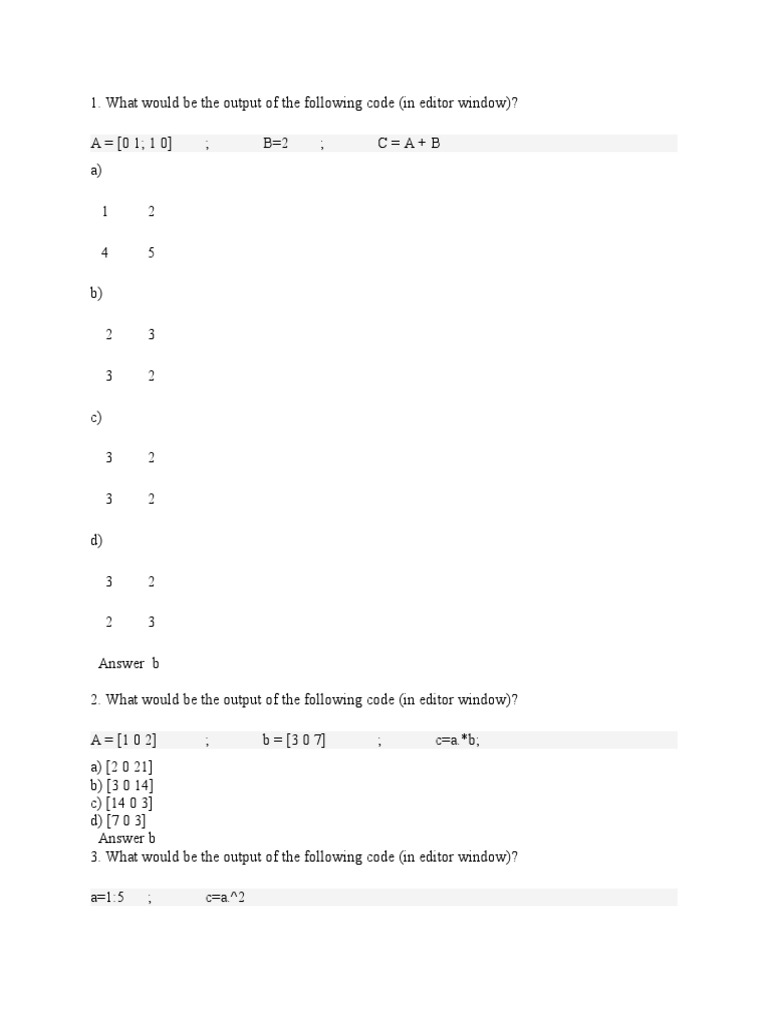 1 2 Basics Input Output On Matlab Quiz Pdf Scalar Mathematics Polynomial