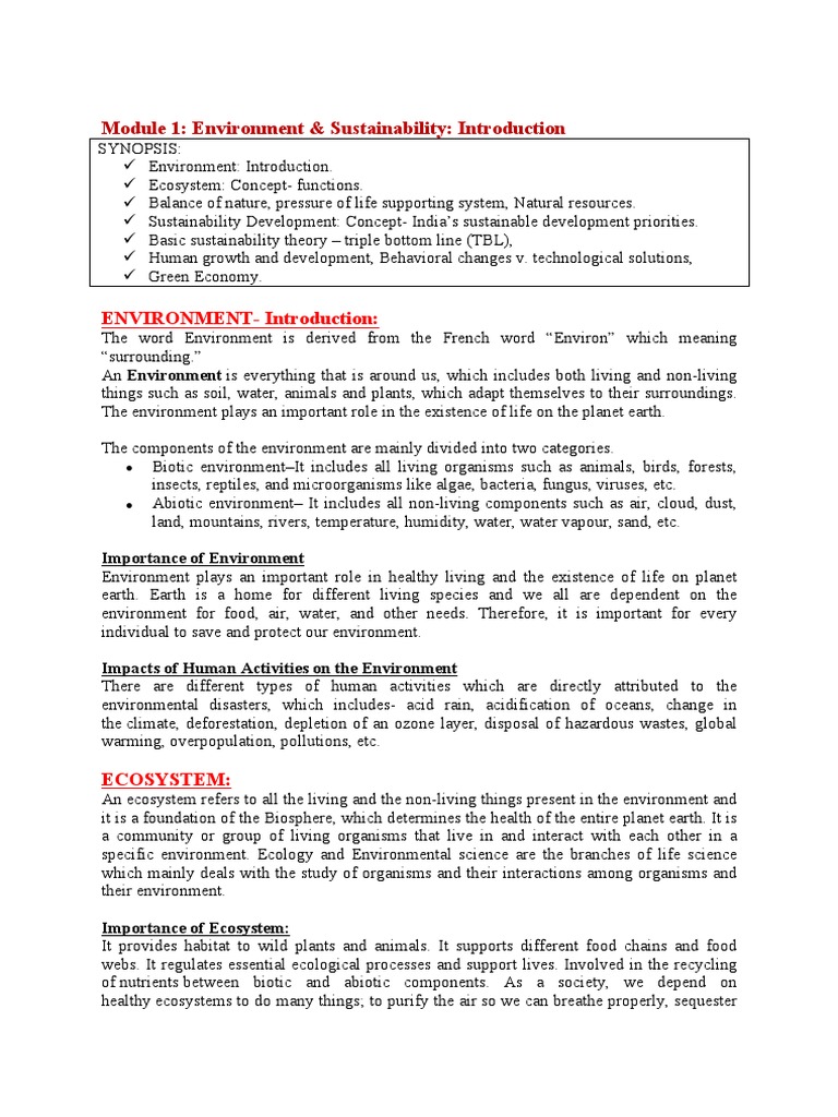 Module1-Environment and Sustainability (Introduction) | PDF | Ecosystem ...