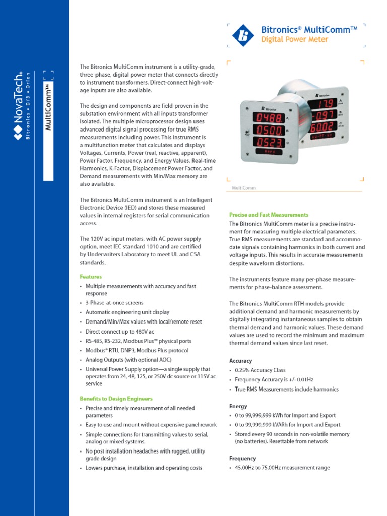 Bitronics MultiComm TM Digital Power Meter - PDF | PDF
