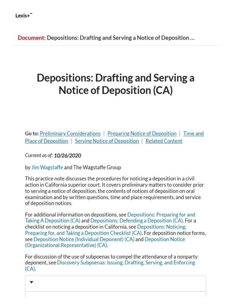 Deposition - Drafting and Serving | PDF | Deposition (Law) | Discovery ...