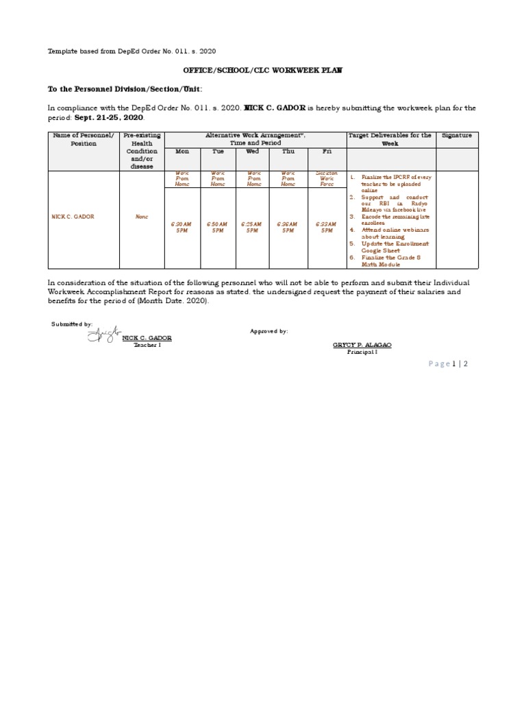 DepEd Workweek Plan Sept 21-25 | PDF | Business