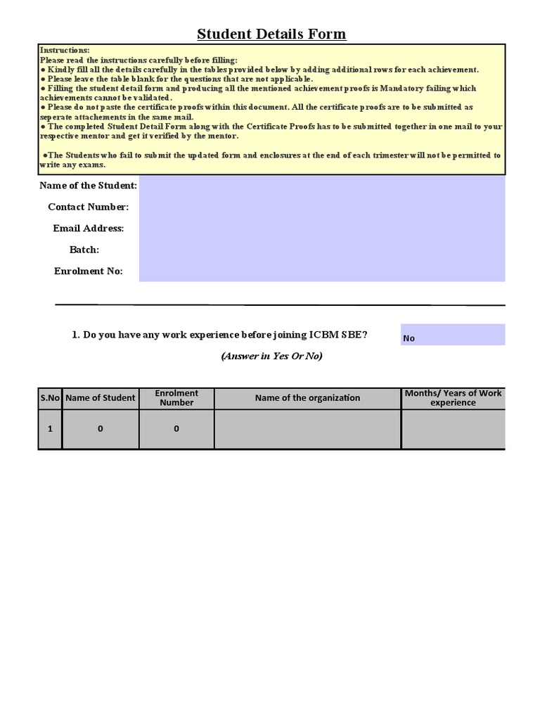 Student Details With Sheets 1-2 | PDF | Master Of Business ...