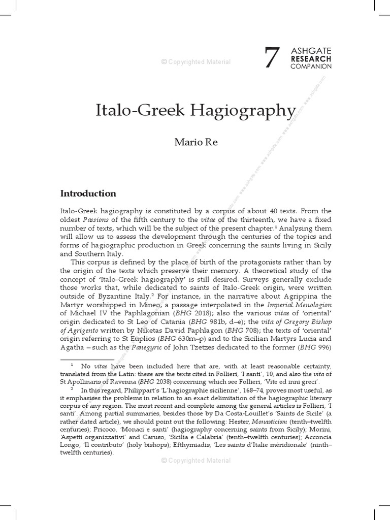 Italo Greek Hagiography PDF | PDF
