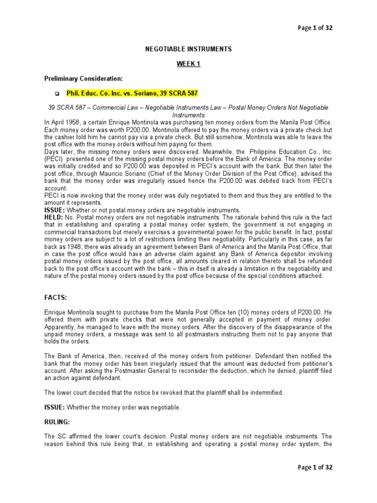 Negotiable Instruments | PDF | Money Order | Negotiable Instrument