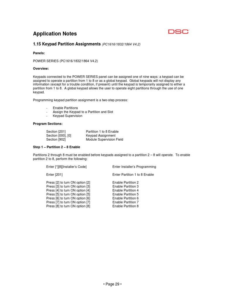 Application Notes: 1.15 Keypad Partition Assignments | PDF ...