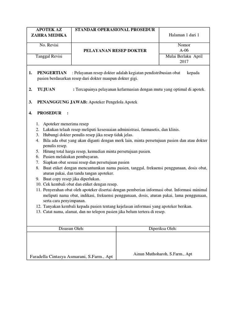 SOP Pelayanan Resep | PDF | Pengembangan Diri | Kesehatan Holistik