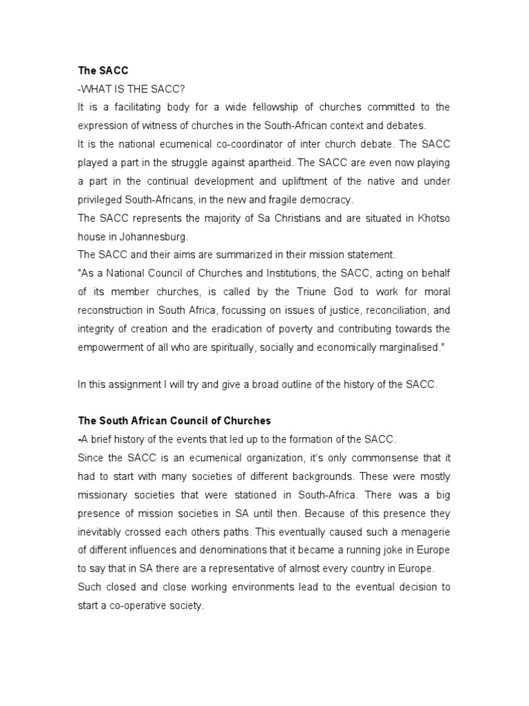Sacc | PDF | Apartheid | Christian Mission