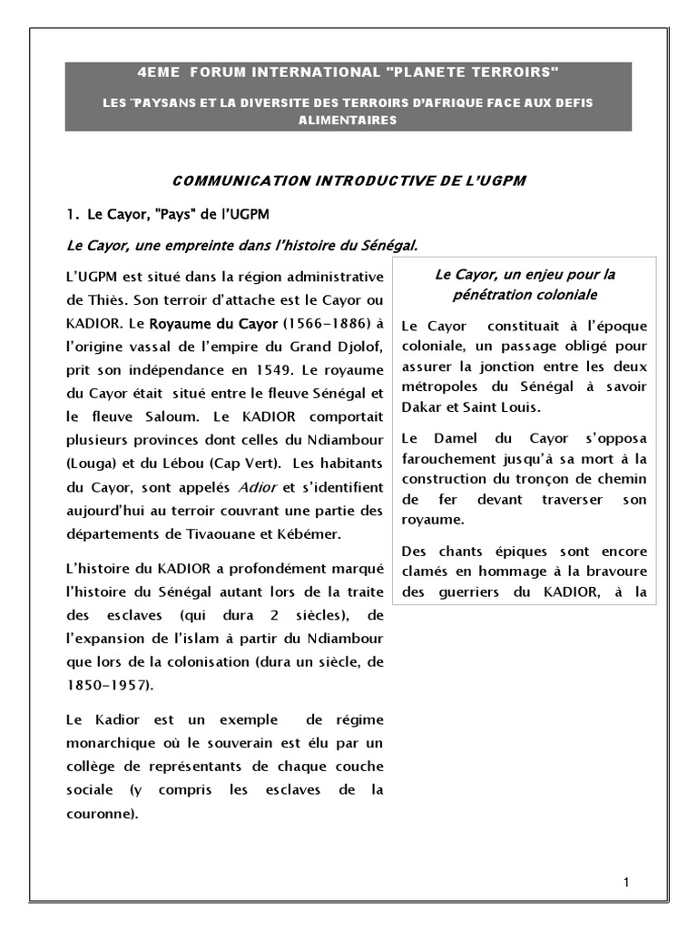 Histoire et identité du royaume du Cayor | PDF | Sénégal | Agriculture