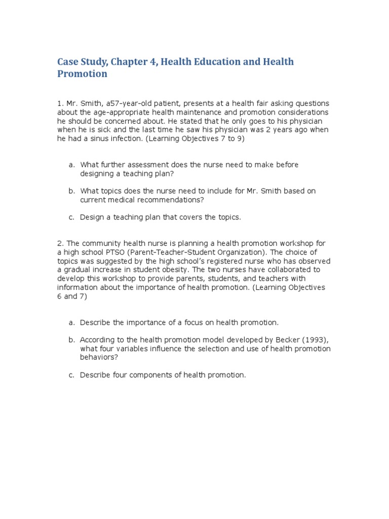 Case Study, Chapter 4, Health Education and Health Promotion | PDF