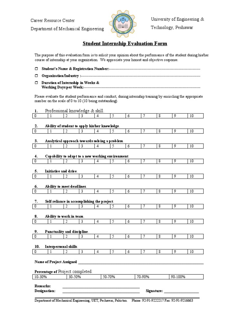 Students Internship Evaluation Form | PDF | Engineering | Human Nature