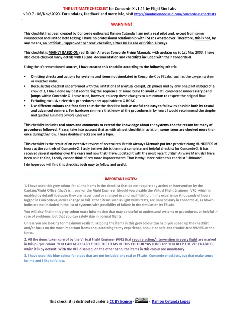 Concorde-X ULTIMATE-CHECKLIST v3 | PDF | Cockpit | Valve